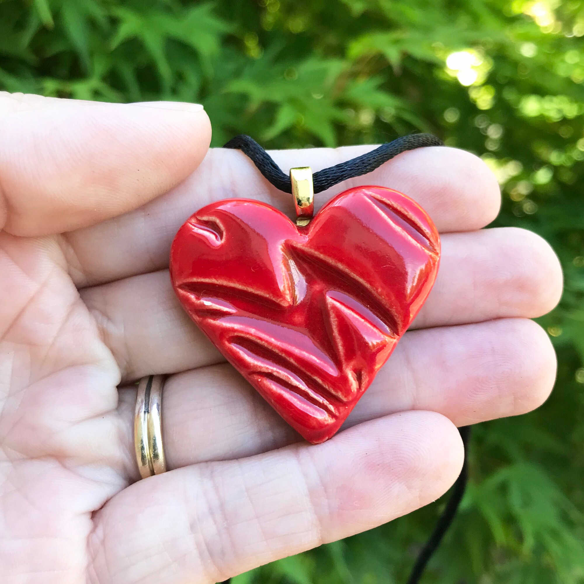 Feeling Heart Necklace Ceramic Heart Necklace Red Heart | Etsy