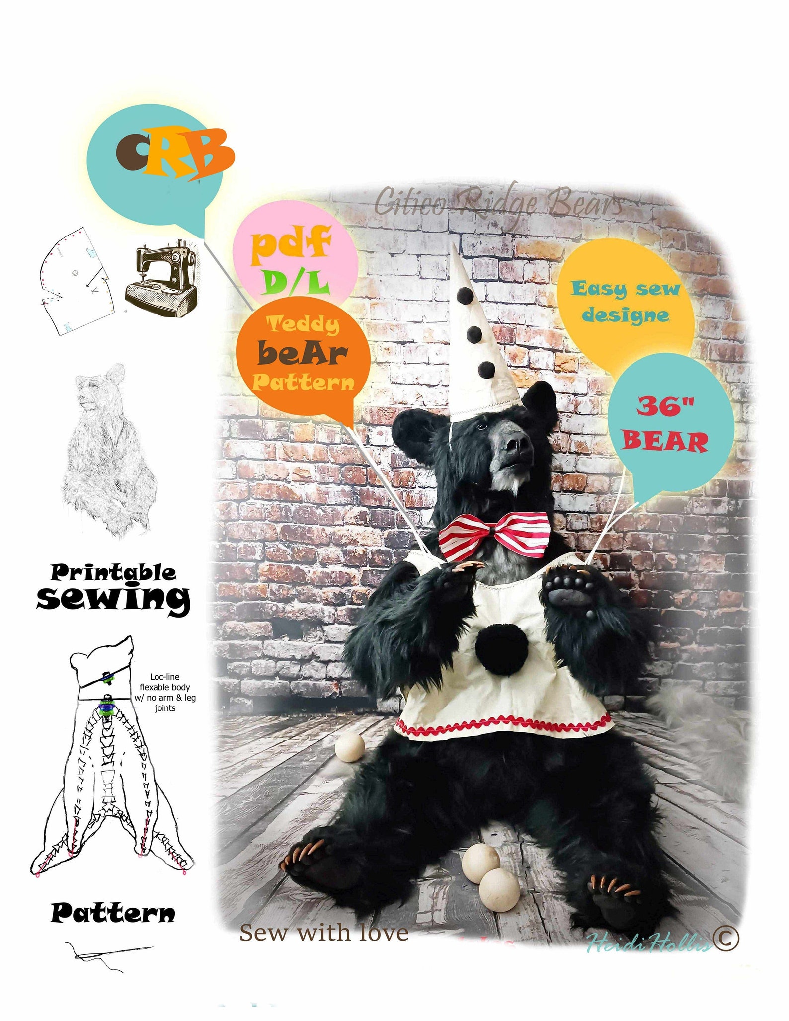 Bear Sewing Pattern Teddy Bear Digital Easy to Sew W/ Instructions ...