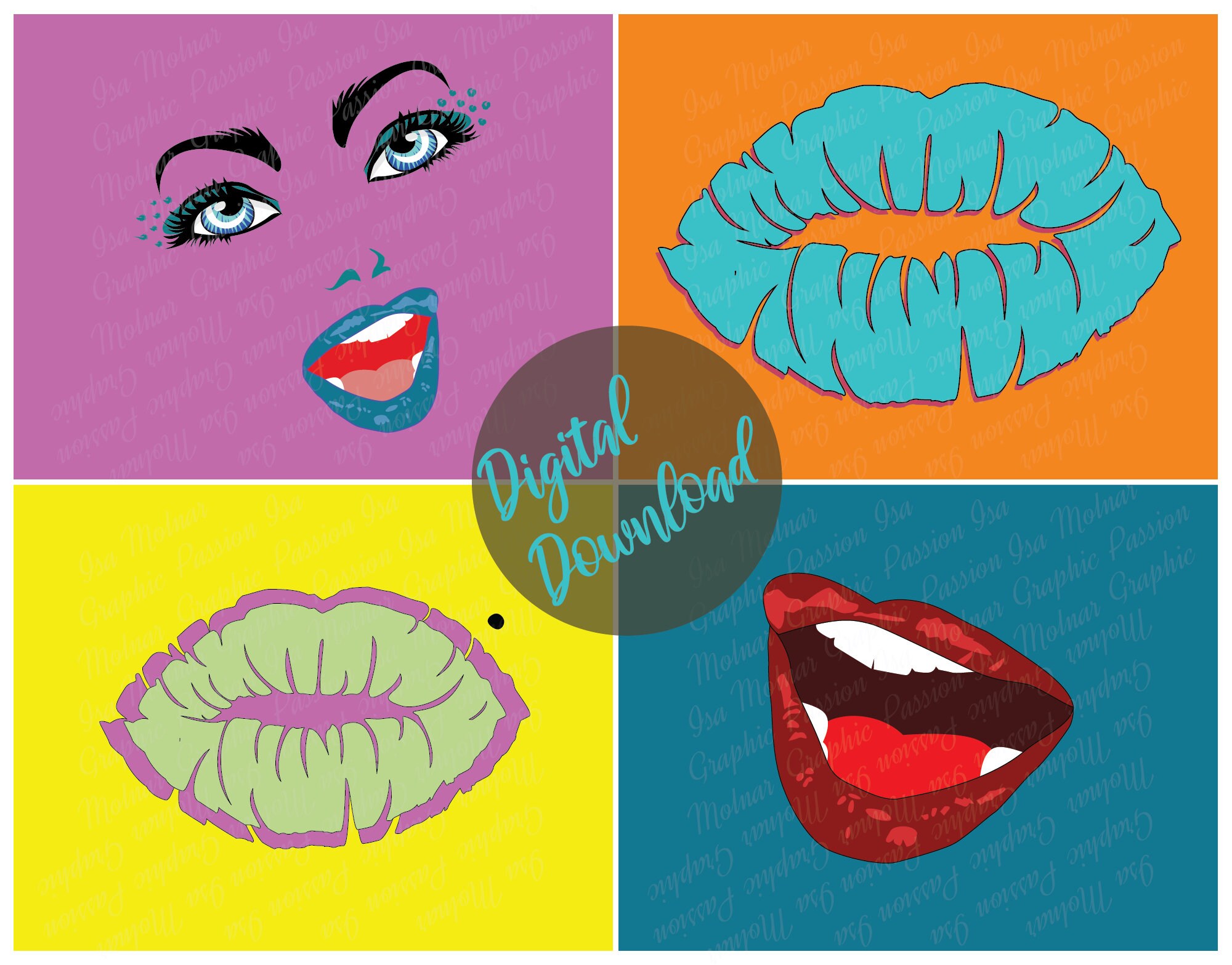 Digital Printable/ 80's Pop Art Design/ Comic Art/ Vibrant - Etsy