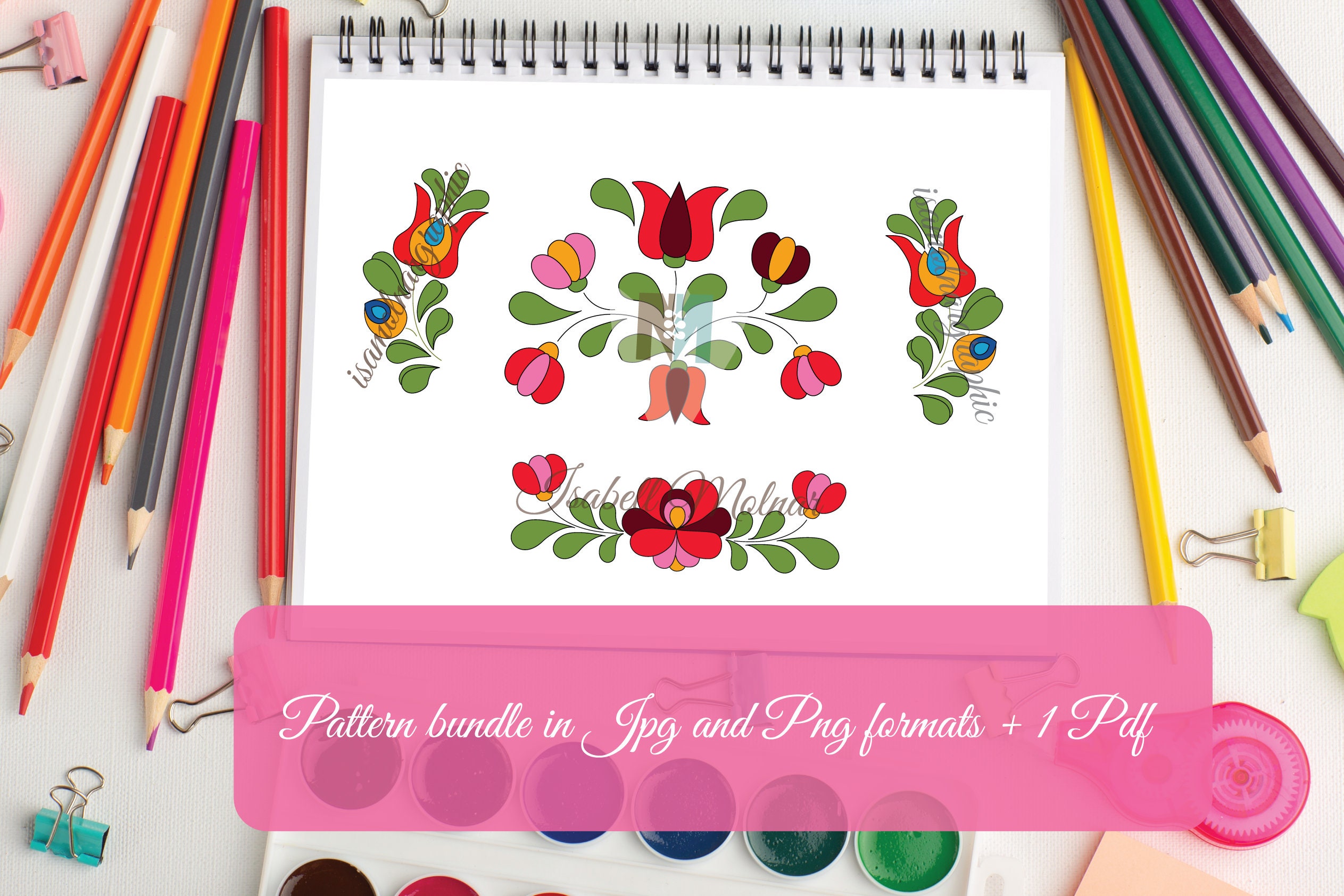 Hungarian Flower Embroidery Pattern Bundle: Folk Art Template (digital ...