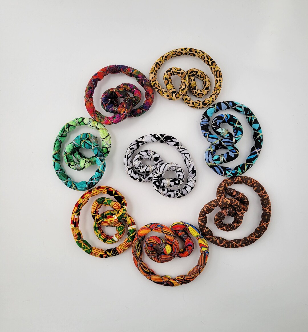Spiral Loc Braid Tie Dreadlock Hair Tie Printed Fabric, Metallic Floss ...