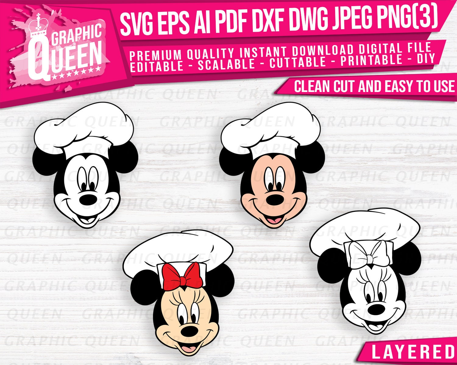 Mickey and Minnie Mouse With Chef's Hat Svg Mickey and | Etsy