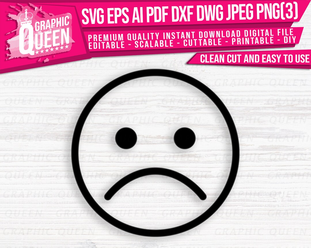 Sad Face Lcon SVG Bored Face Vector File Sadly Face - Etsy Singapore