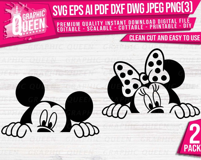Mickey And Minnie Mouse Peeking Svg Mickey And Minnie Digital Etsy