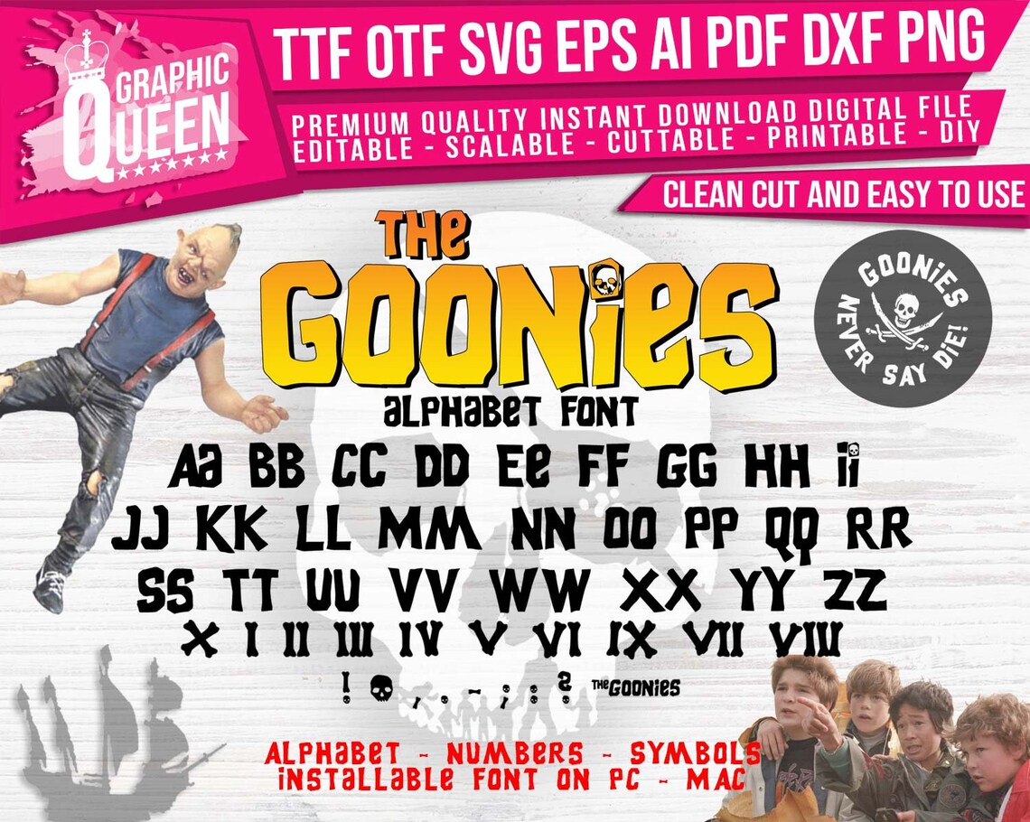 The Goonies font ttf otf SVG Goonies letters and numbers | Etsy