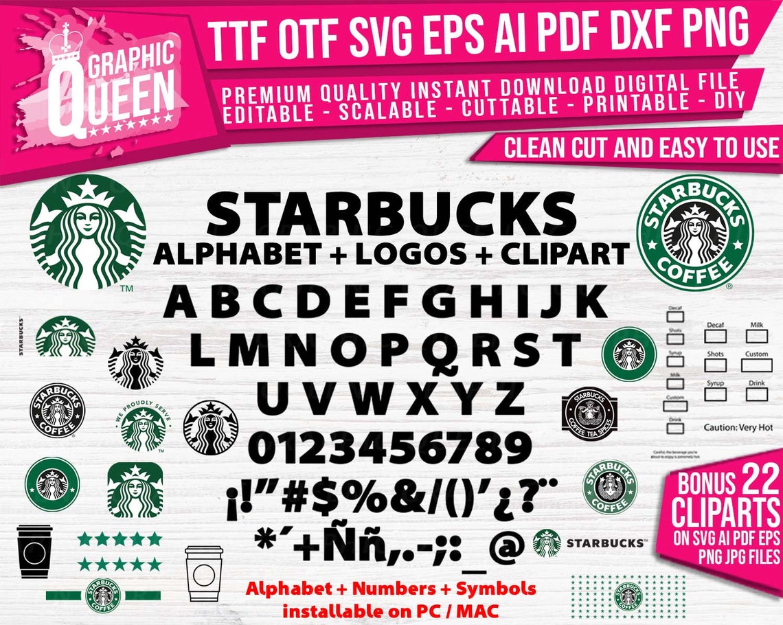 Starbucks Font and Logo SVG TTF OTF Bundle Old and Il Giornale | Etsy