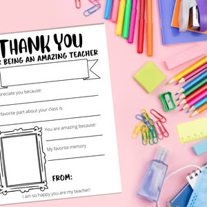 Teacher Appreciation Printable Letter: Fill-in Thank You Note (PDF) - Etsy