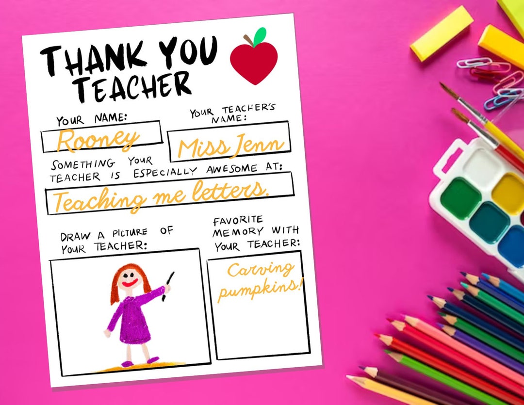 Teacher Appreciation Fill-in Thank You Letter Printable (PDF) - Etsy