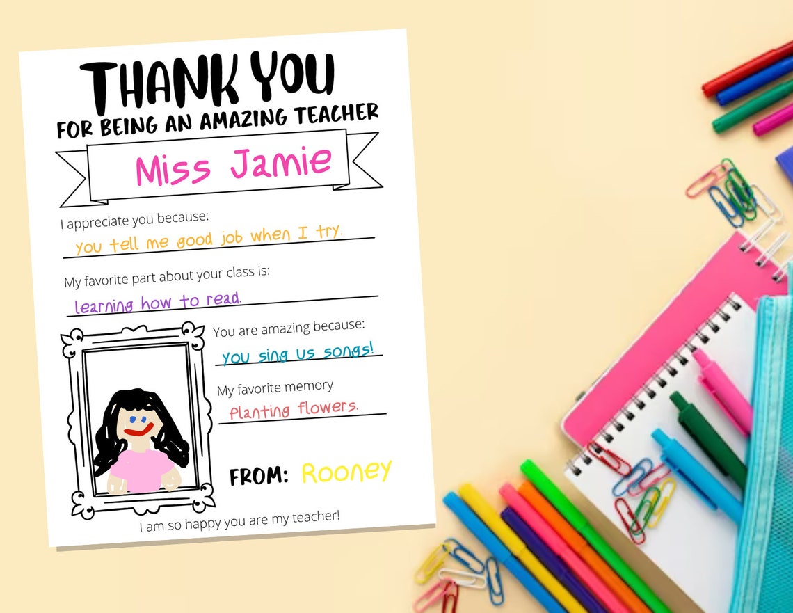 Teacher Appreciation Printable Letter: Fill-in Thank You Note (PDF) - Etsy