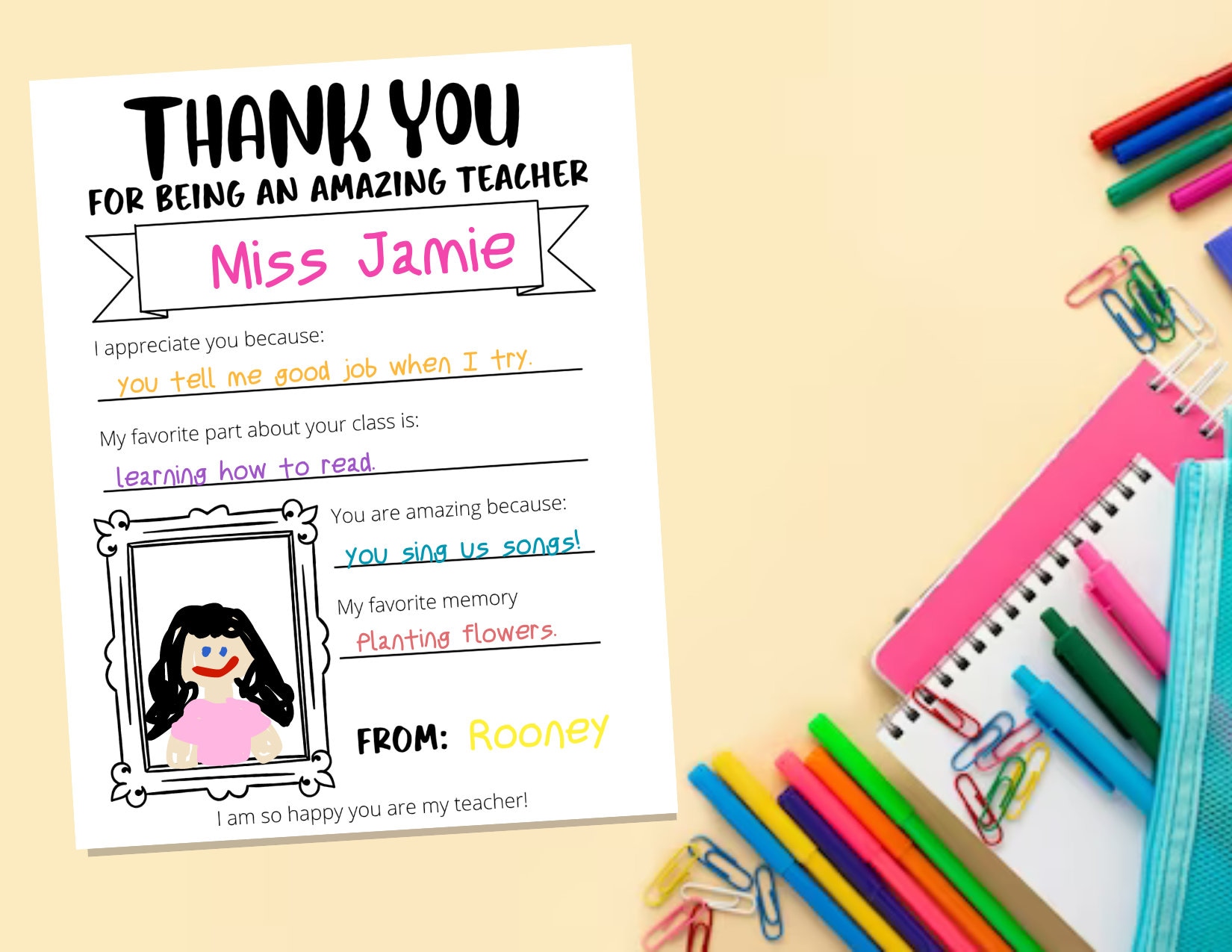Teacher Appreciation Printable Letter: Fill-in Thank You Note (PDF) - Etsy
