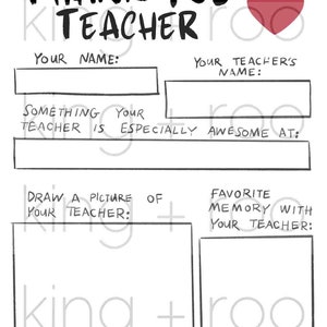 Teacher Appreciation Fill-in Thank You Letter Printable (PDF) - Etsy