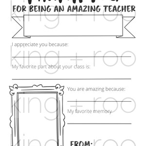 Teacher Appreciation Printable Letter: Fill-in Thank You Note (PDF) - Etsy
