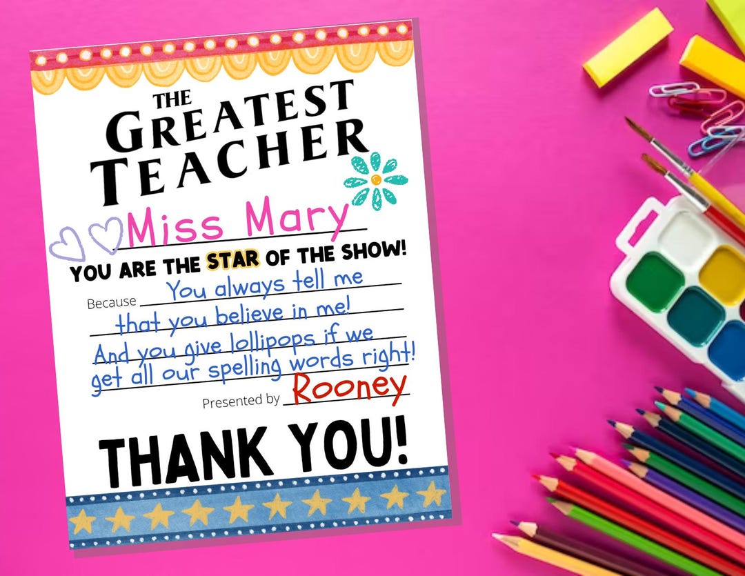 Thank You Teacher Printable Letter - Teacher Appreciation Week ...