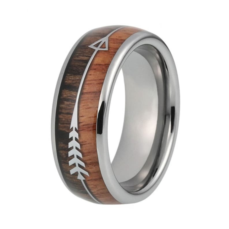 Tungsten Ring With Koa Wood and Arrow Inlay Men Women Couple - Etsy