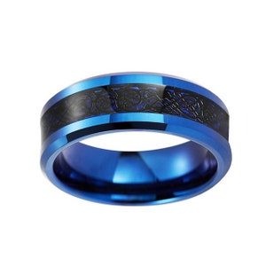 Blue Celtic Dragon Ring With Black Carbon Fiber Inlay Men Women Couple ...