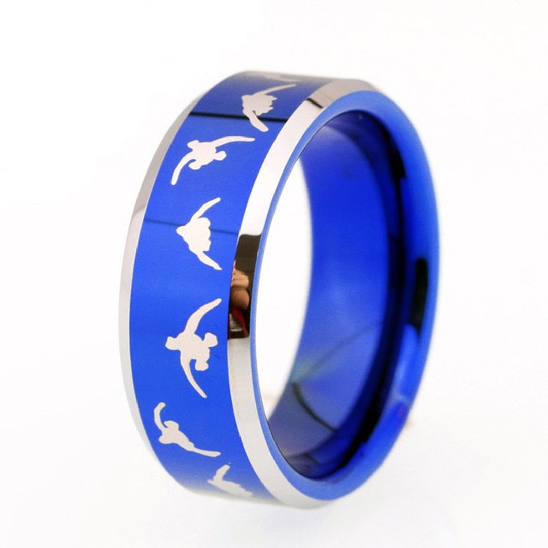 Mens Blue Tungsten Duck Hunting Design Silver Edges Wedding Band Ring ...