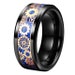 Mens Black Tungsten Rose Gold Gear Blue Carbon Fiber Wedding Band Ring ...