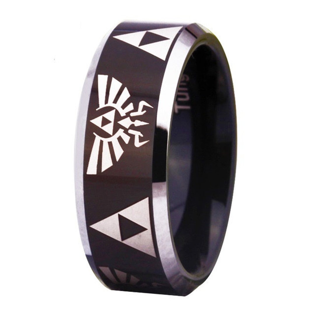 Legend of Zelda Triforce Design Tungsten Ring Men Women Couple Promise ...