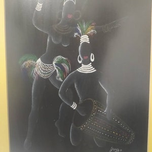 African People Kongo's Tribe/ Art Painting Gouache on Craft Natural ...