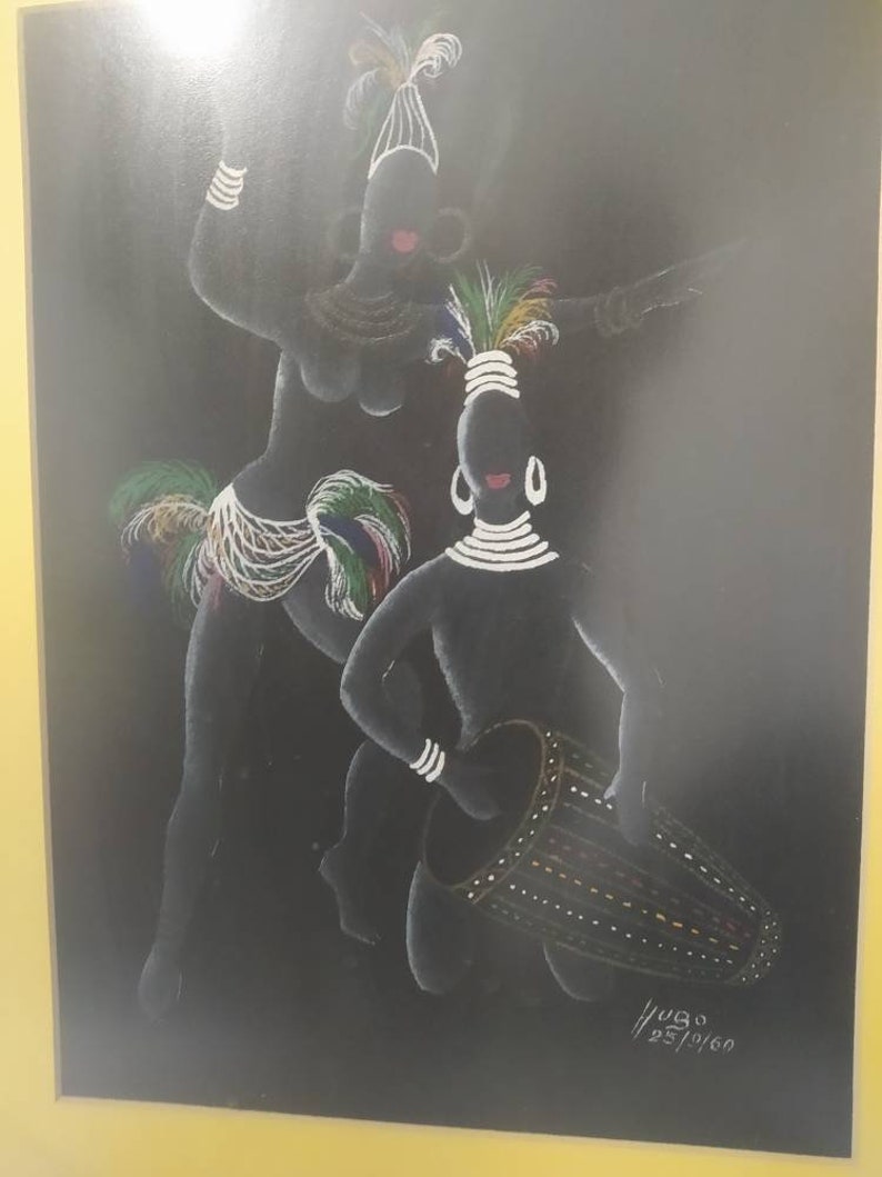 Vintage African Kongo Tribe Gouache Painting: Framed Art by Hugo - Etsy