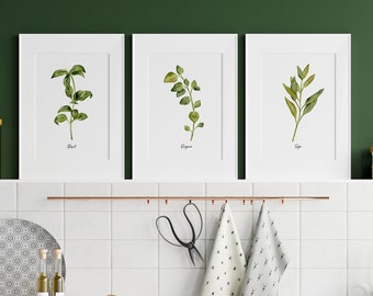 Herbs Print Set of 4, Watercolor Painting, Kitchen Wall Art, Sage, Tarragon, Rosemary, Parsley ...