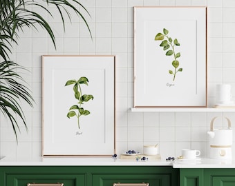 Herbs Print Set of 4, Watercolor Painting, Kitchen Wall Art, Sage, Tarragon, Rosemary, Parsley ...