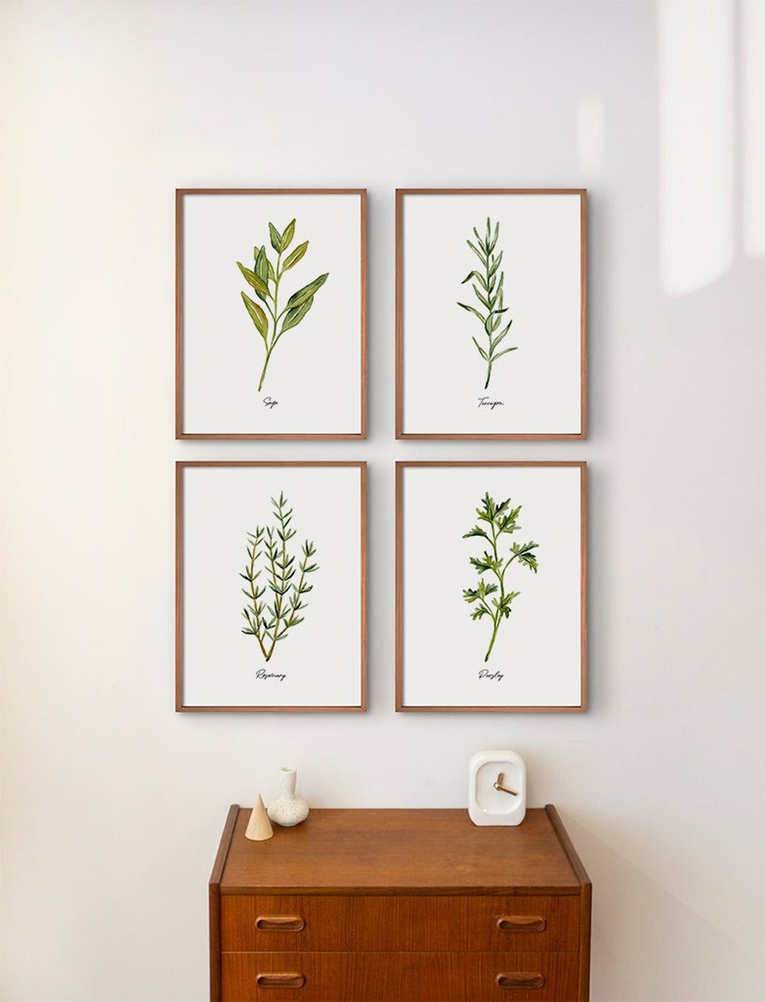 Herbs Print Set of 4, Watercolor Painting, Kitchen Wall Art, Sage, Tarragon, Rosemary, Parsley ...