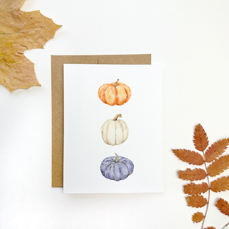 Fall Pumpkin Notecards, Illustrated Watercolor Heirloom Pumpkin Card ...