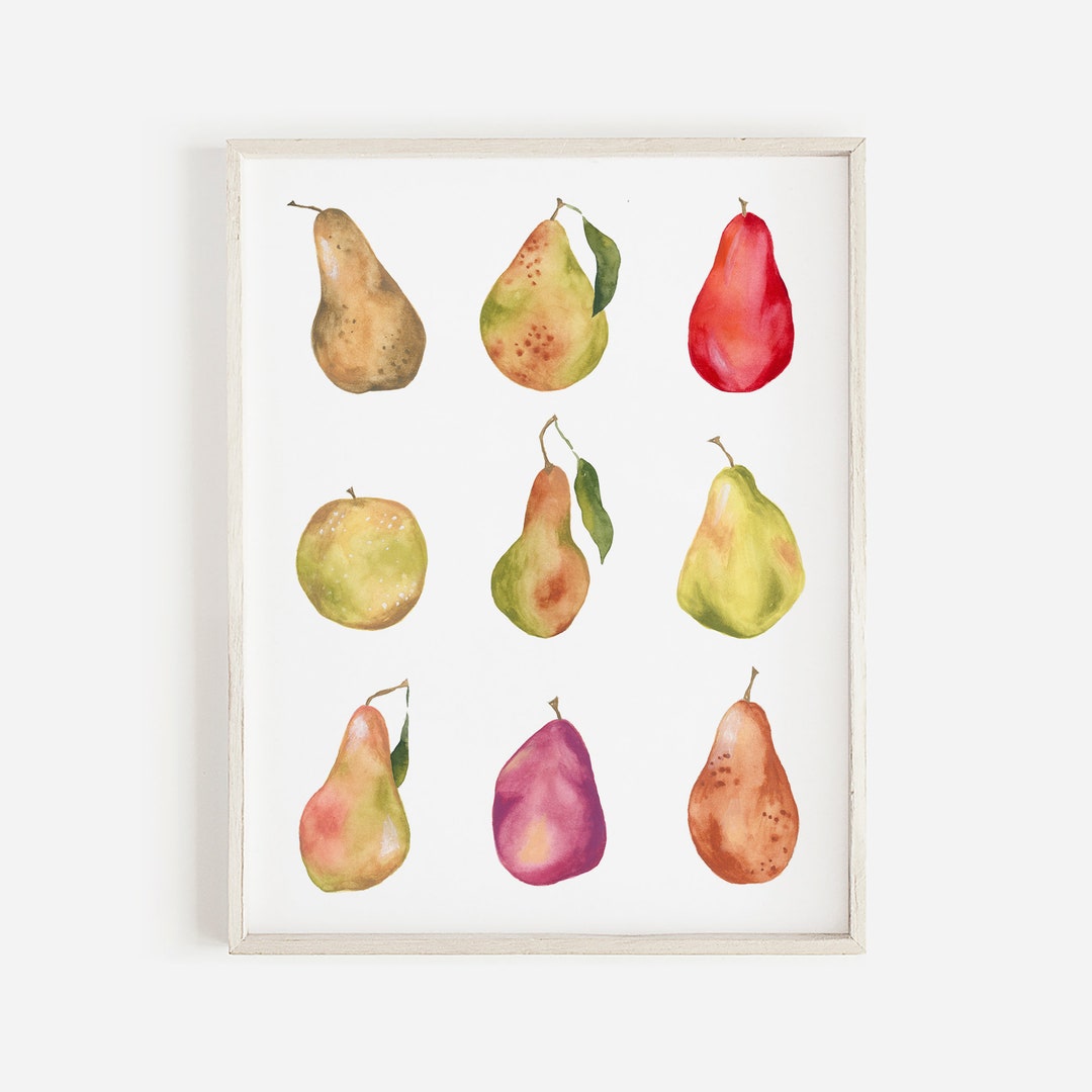 Pear Varieties Wall Art, Pear Print, Kitchen Decor, Colorful Kitchen ...
