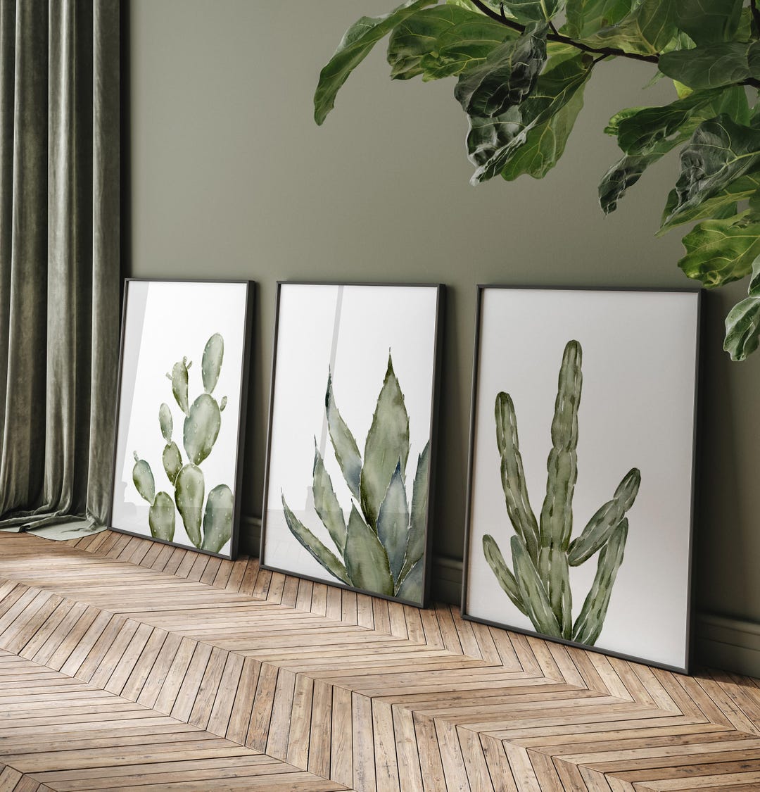Watercolor Cactus Art Prints, Botanical Wall Decor, Set of 3 - Etsy