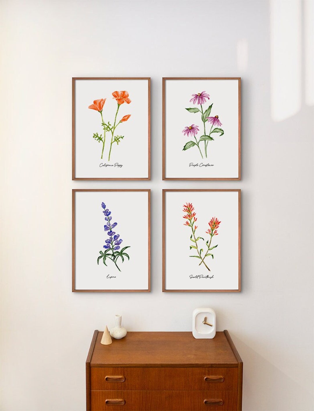 Wildflower Art Print, Set of 4 Watercolor Prints, Floral Prints, Botanical Art Print, Floral ...