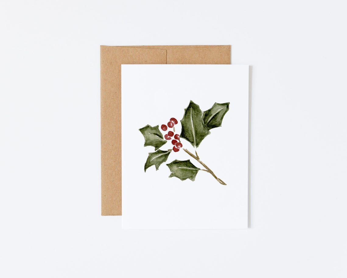 Watercolor Christmas Card Set, Natural Greenery, Illustrated Holiday ...