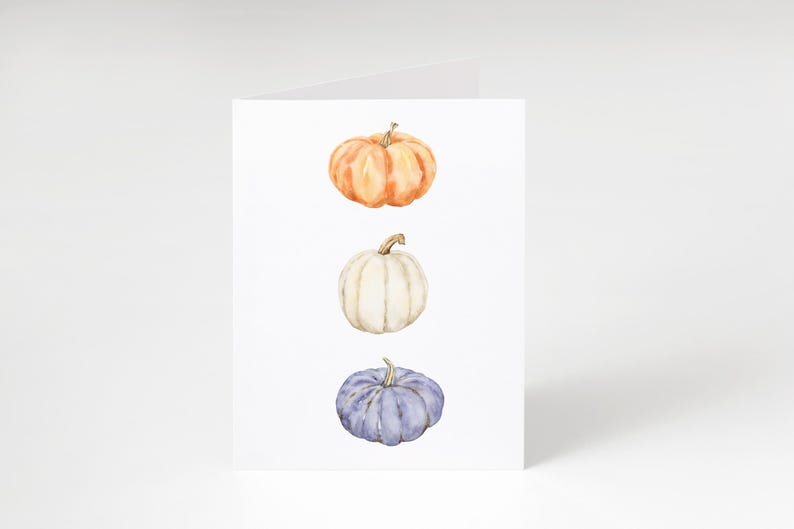 Fall Pumpkin Notecards, Illustrated Watercolor Heirloom Pumpkin Card ...