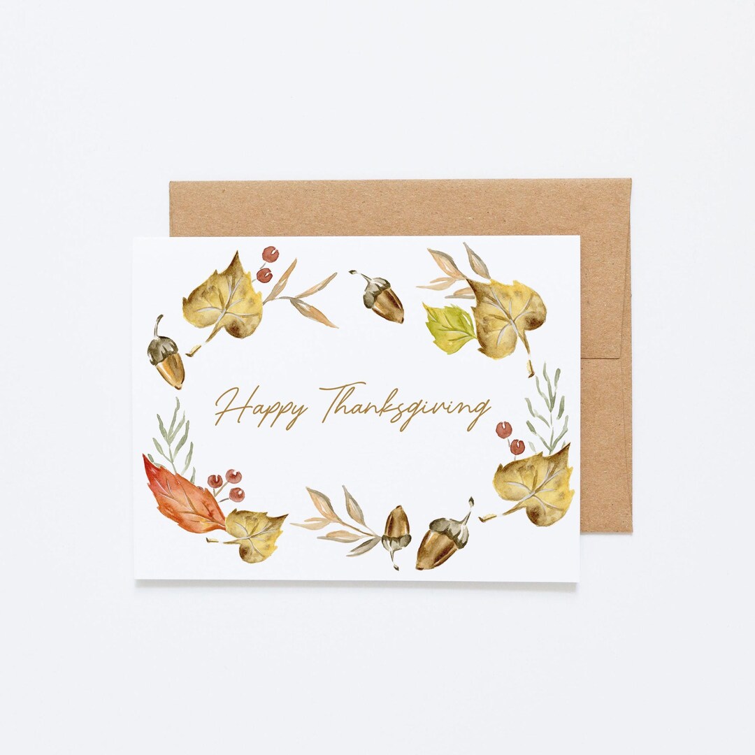 Happy Thanksgiving Card, Autumn Stationery, Illustrated Fall Card ...