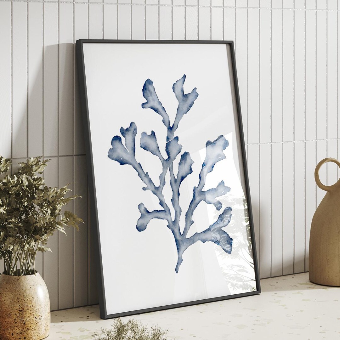 Blue Coral Watercolor Art Print, Coastal Decor - Etsy
