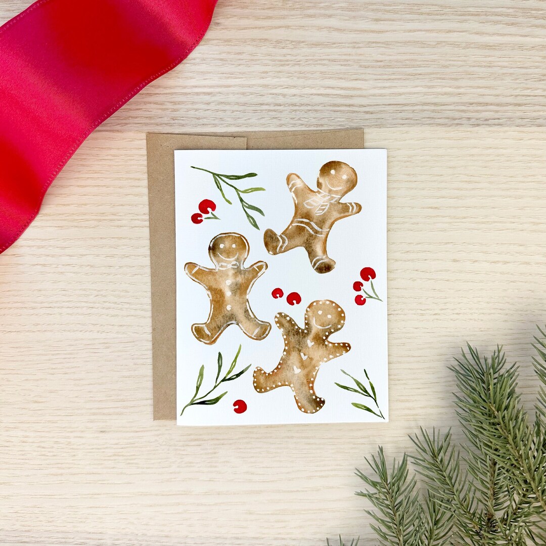 Gingerbread Cookie Christmas Cards, Holiday Card Set, Handmade Cards ...