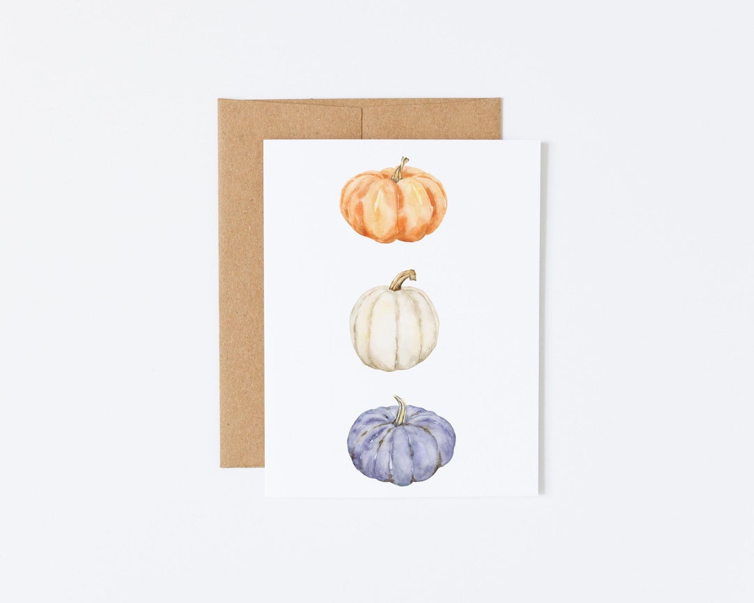 Fall Pumpkin Notecards, Illustrated Watercolor Heirloom Pumpkin Card ...