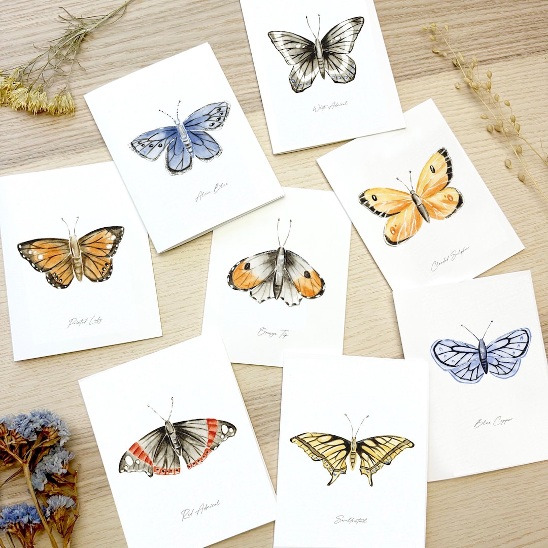 Butterfly Notecard Set, Watercolor Cards, Linen Card Stock (box of 8 ...