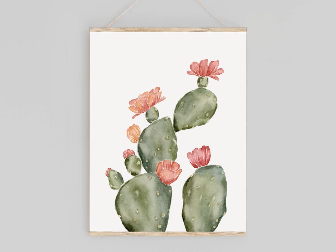 Prickly Pear Cactus Art Print, Watercolor Cactus Painting, Botanical ...