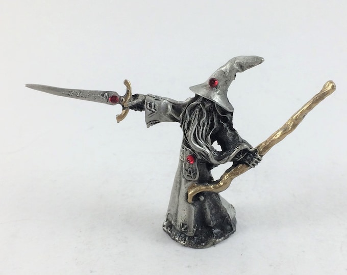 Pewter Wizard With Sword, Staff and Red Crystal Accents - Etsy