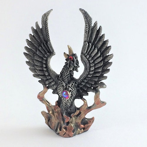 Pewter PHOENIX Rising From Flames With Red Crystal Accents - Etsy