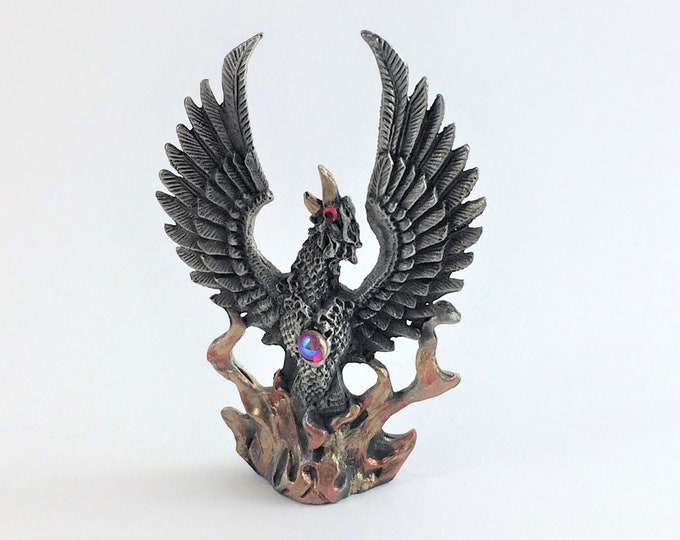 Pewter PHOENIX Rising From Flames With Red Crystal Accents - Etsy