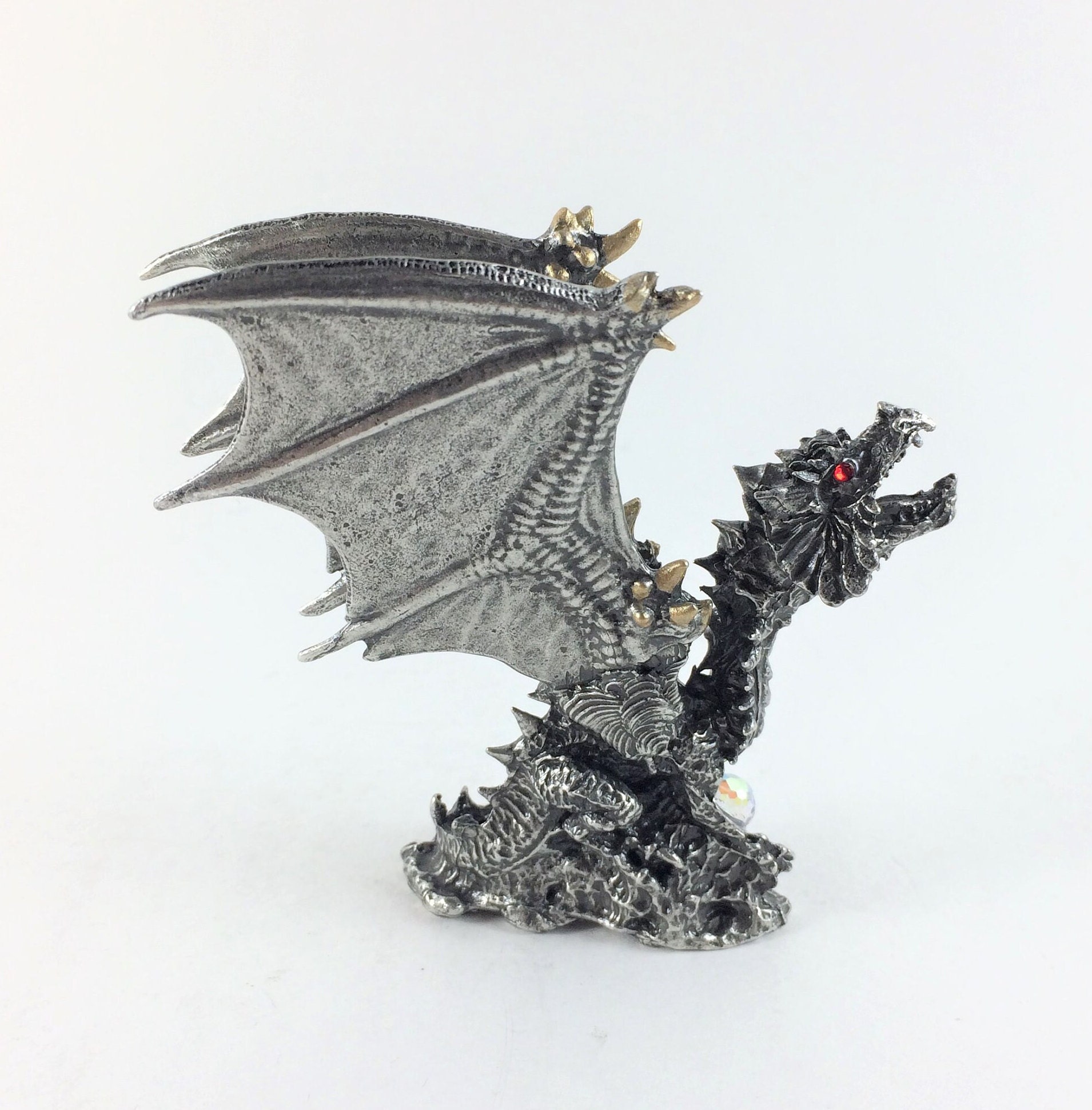 Pewter Dragon Protecting Crystal Treasure - Etsy