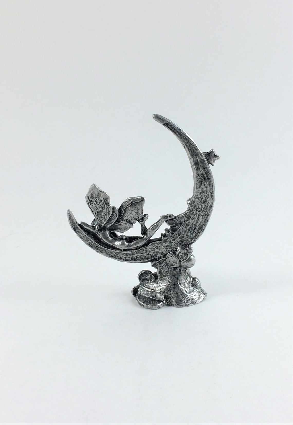 Pewter Fairy on Crescent Moon with Sparkling Wings | Etsy