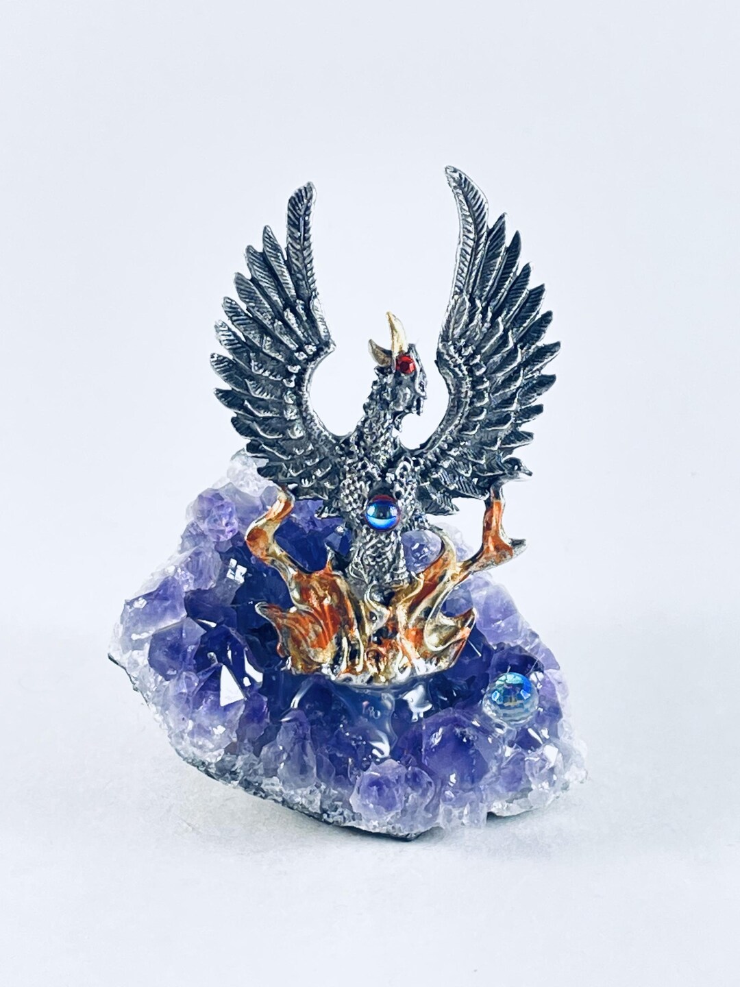 Pewter PHOENIX Rising From Flames With Red Crystal Accents on Amethyst ...