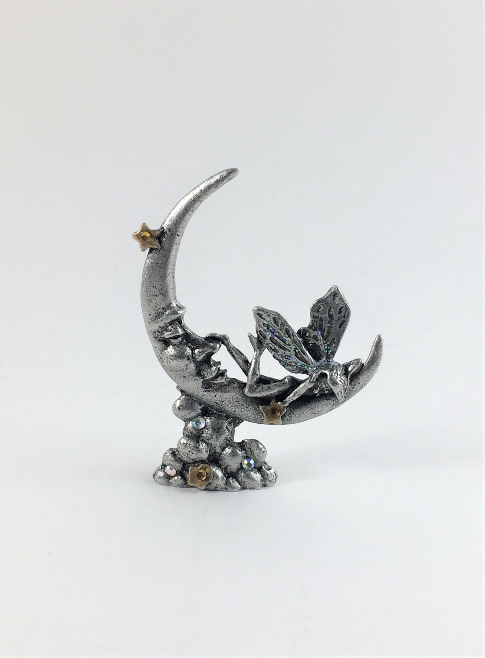 Pewter Fairy on Crescent Moon with Sparkling Wings | Etsy