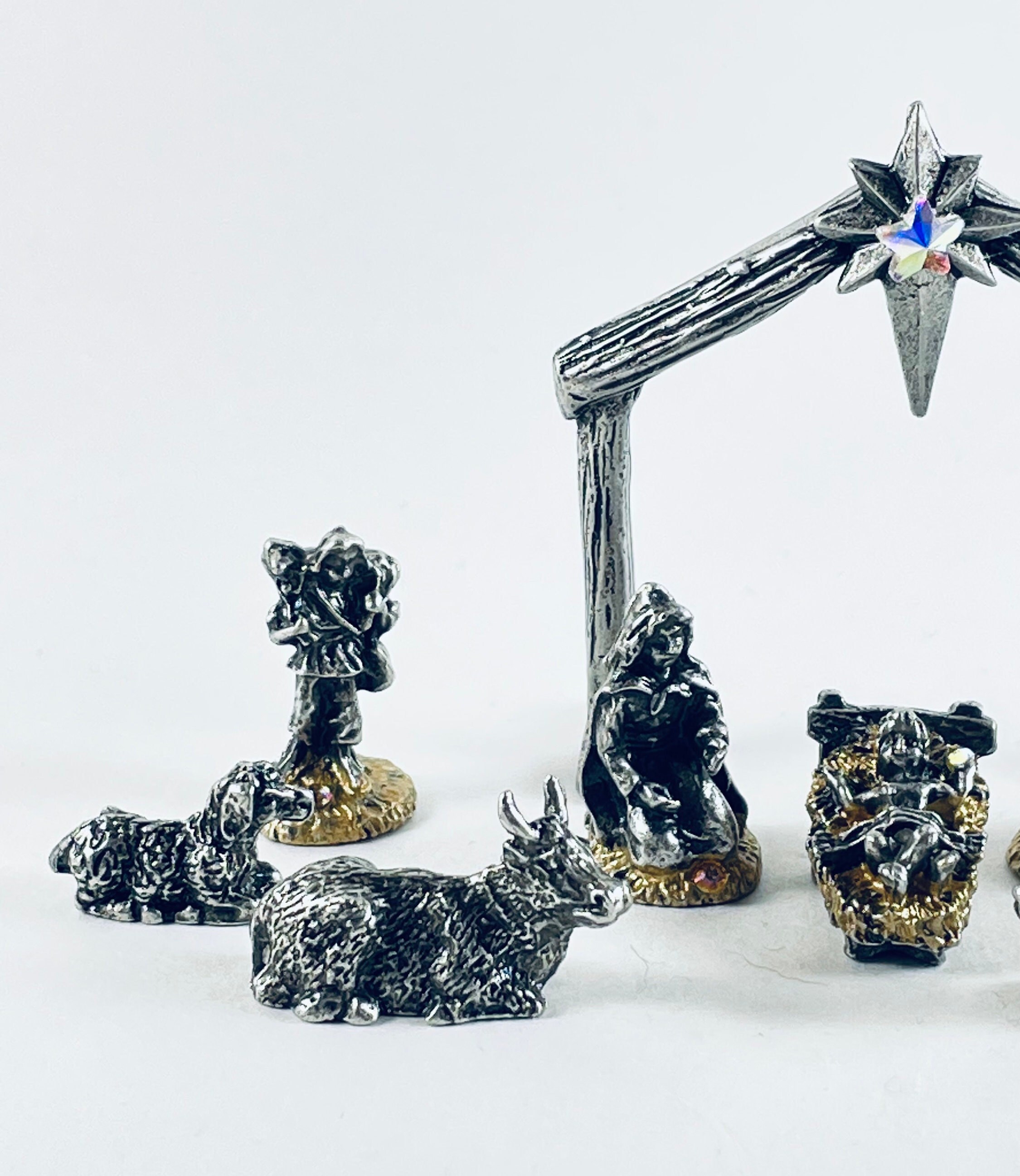 Miniature 11 Piece Pewter NATIVITY SET With MANGER and Crystals - Etsy