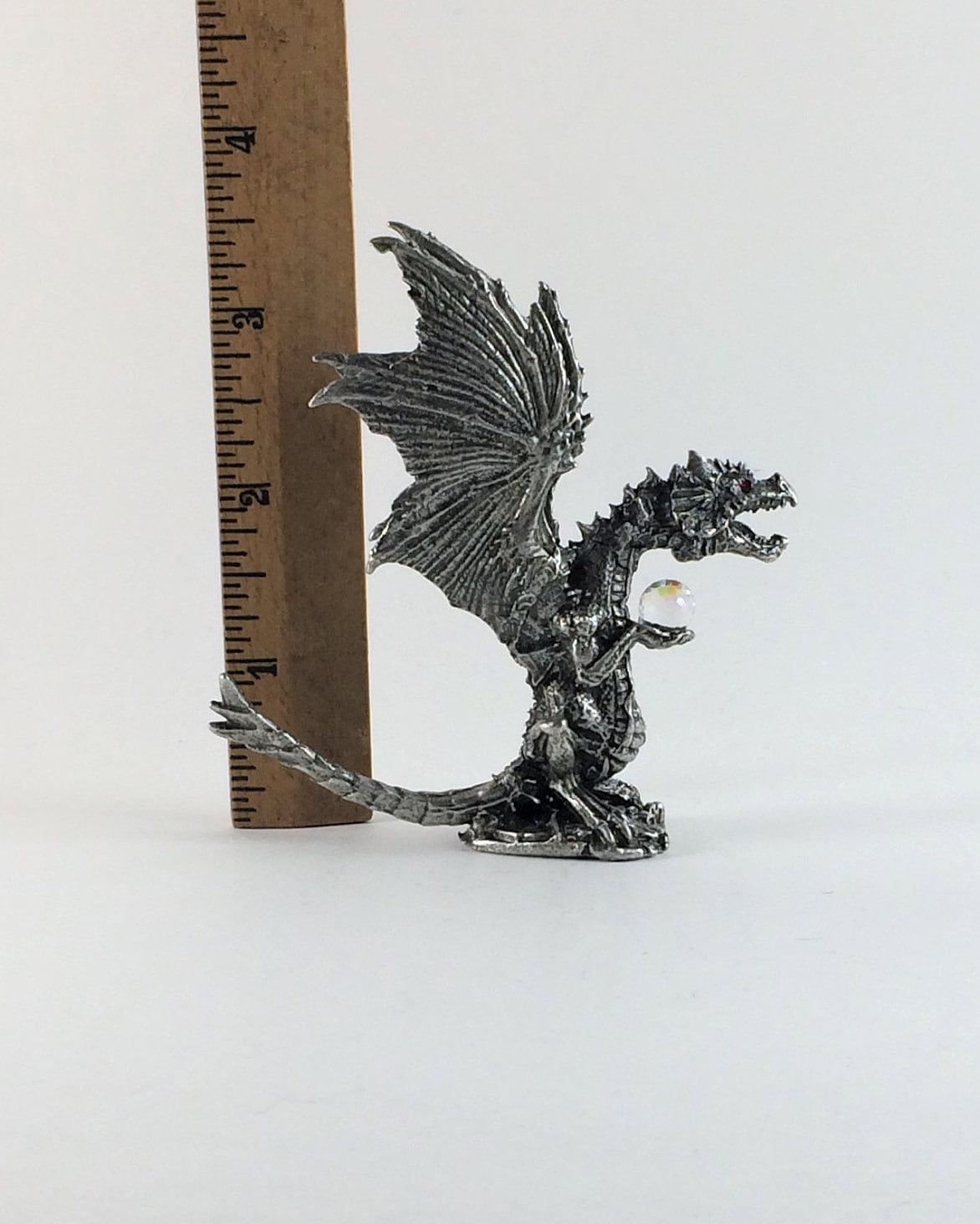 Pewter Dragon With Red Crystal Eyes and Crystal Fireball Treasure - Etsy