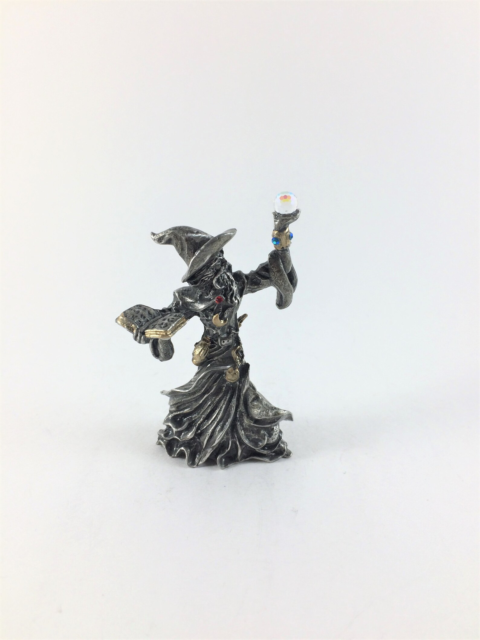 PEWTER WIZARD With Book and Magical Crystal Ball | Etsy