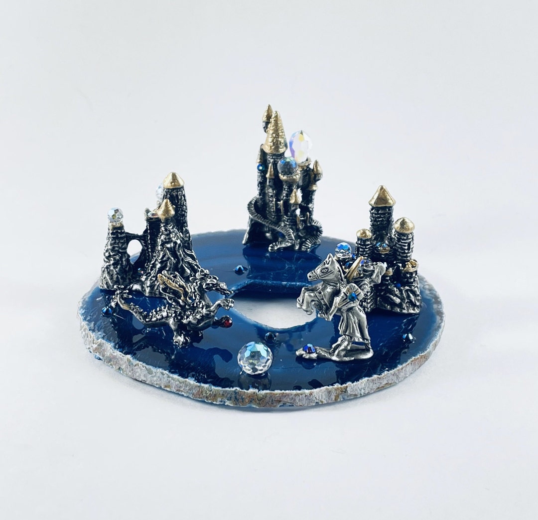 Pewter Castles, Dragon and Knight Diorama - Accented With Colorful ...